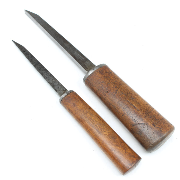 2x Old Mortice Chisels – 1/8", 3/8" (Beech) – OldTools.co.uk