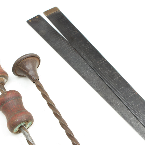 Old Archimedes Drills, Plumb Bob, Rule (Display) – OldTools.co.uk