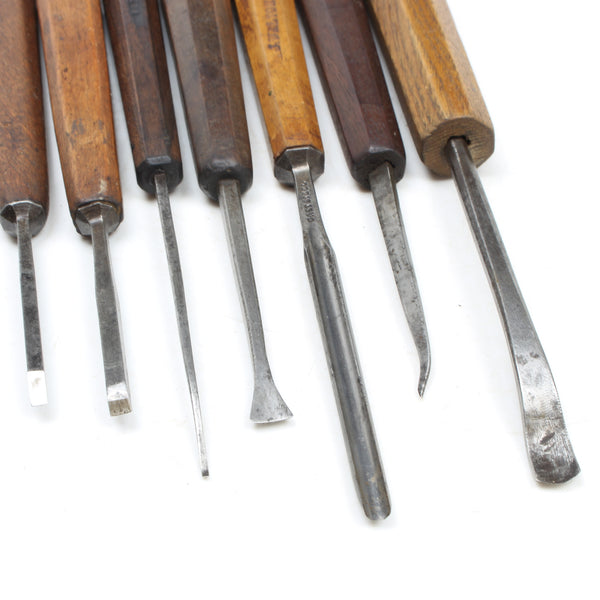 7x Octagonal Handled Woodcarving Tools (Beech, Mahogany) – OldTools.co.uk