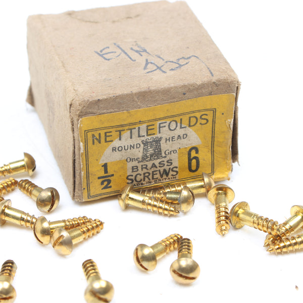 29x Nettlefolds Round Head Brass Screws – 1/2” x 6 – OldTools.co.uk