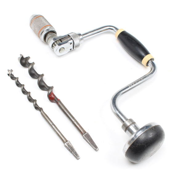 Stanley Drill Brace + 2x Marples Auger Bits - 1/2", 7/8" – OldTools.co.uk