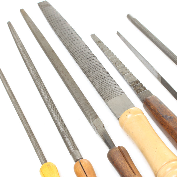 7x Various Handled Files (Beech, Boxwood) – OldTools.co.uk