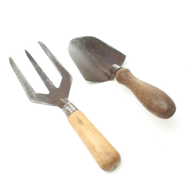 Old Small Garden Hand Fork and Trowel (Beech) – OldTools.co.uk