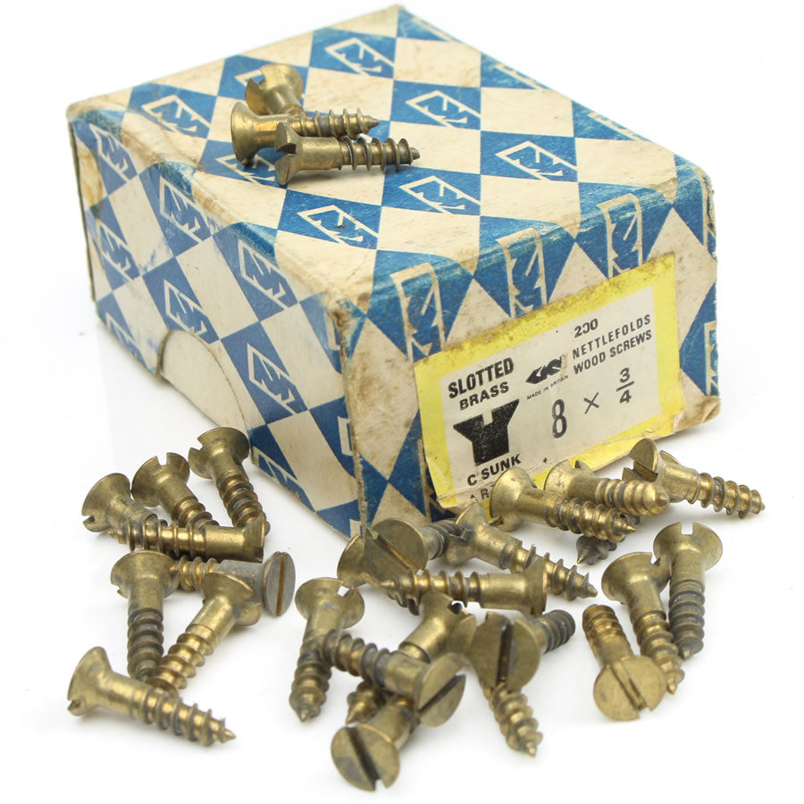 25 x Nettlefolds C’Sunk Brass Screws – 3/4” x 8 – OldTools.co.uk