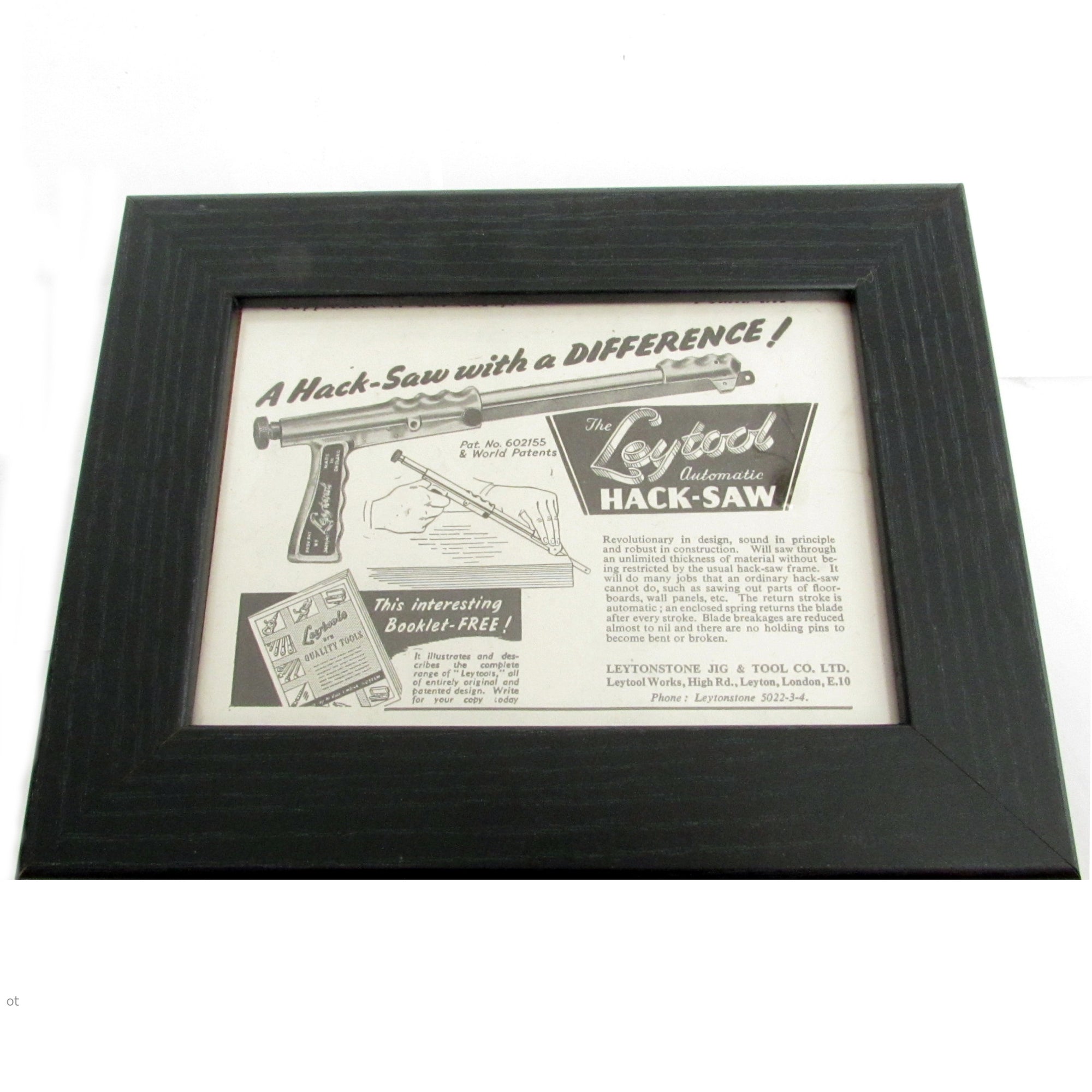 1950's Framed Leytool Hack-Saw Picture - Size: A6 – OldTools.co.uk